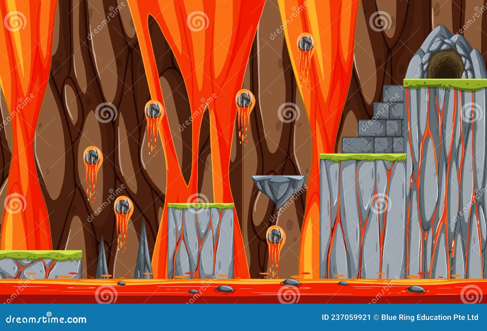 Lava Cave Platformer Tileset Cartoon Vector | CartoonDealer.com #116805103