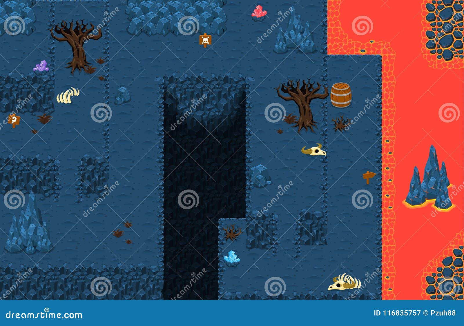 Lava Cave Top Down Game Tileset Illustrazione Vettoriale ...