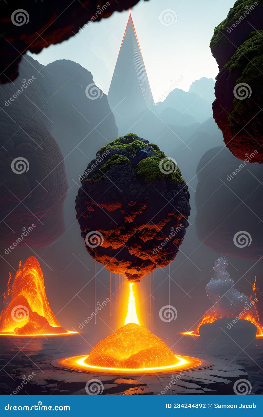 Lava Cavern with Red Hot Rocks Generated by Ai Stock Illustration ...