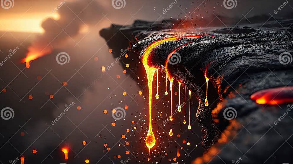 Lava Dripping from a Cliff Edge, Prominently Displayed in the ...