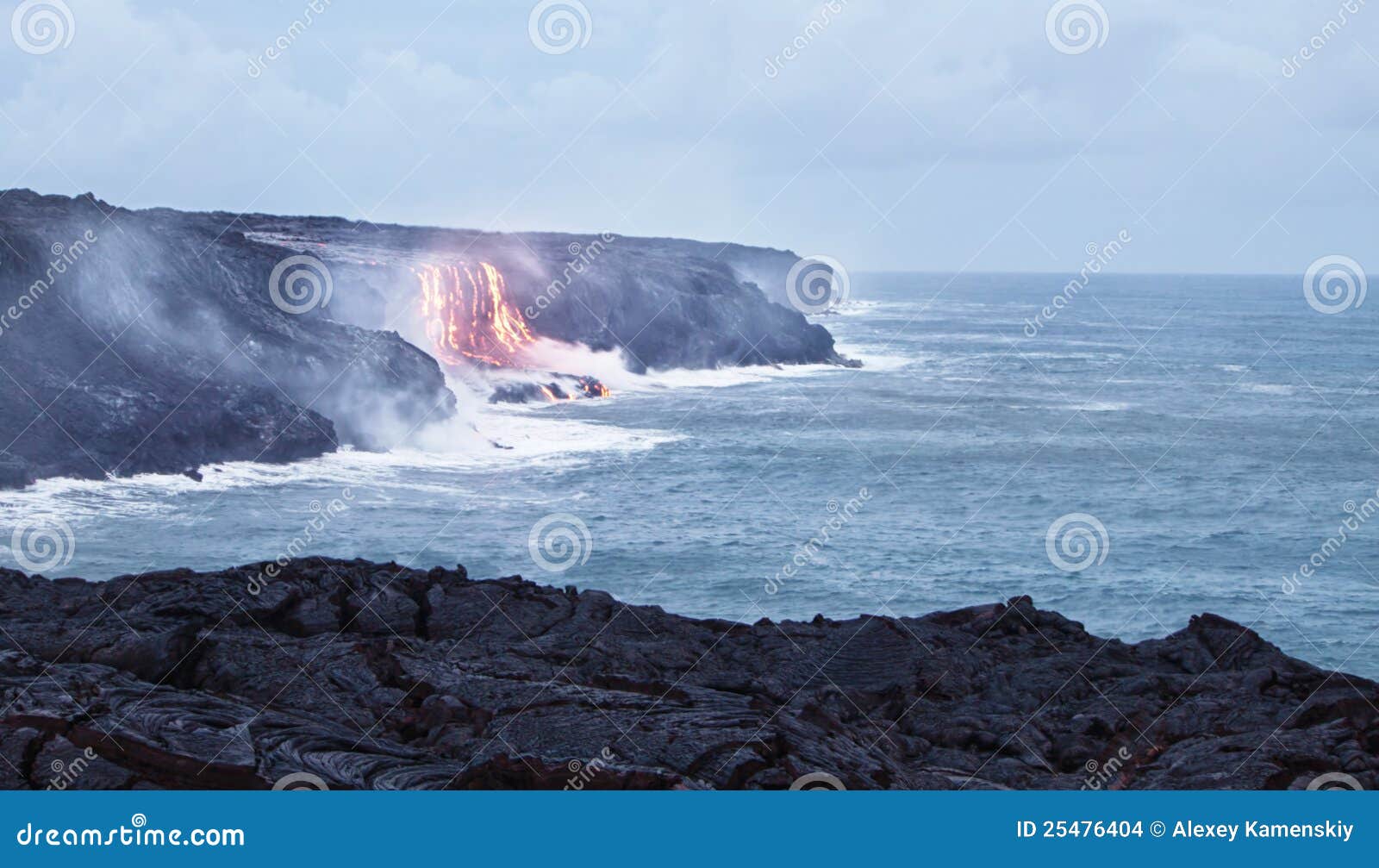 Lava Erupting into Pacific Ocean in Hawaii Stock Photo - Image of ...