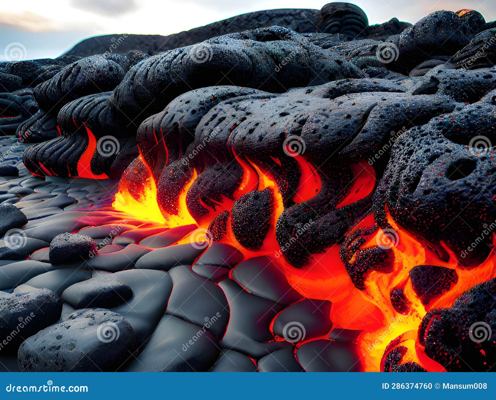 Lava Field with Big Lava Flow, Ai Generated Stock Photo - Image of ...