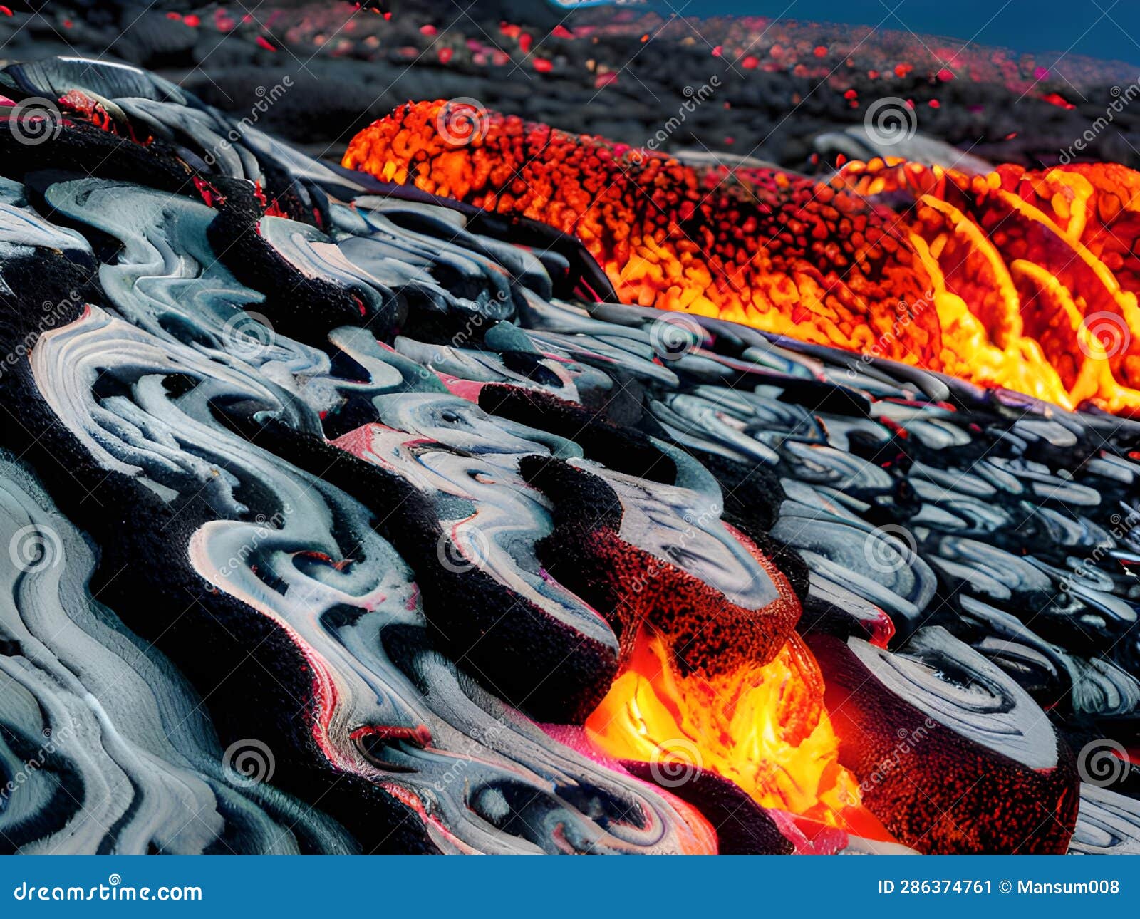 Lava Field with Big Lava Flow, Ai Generated Stock Image - Image of heat ...