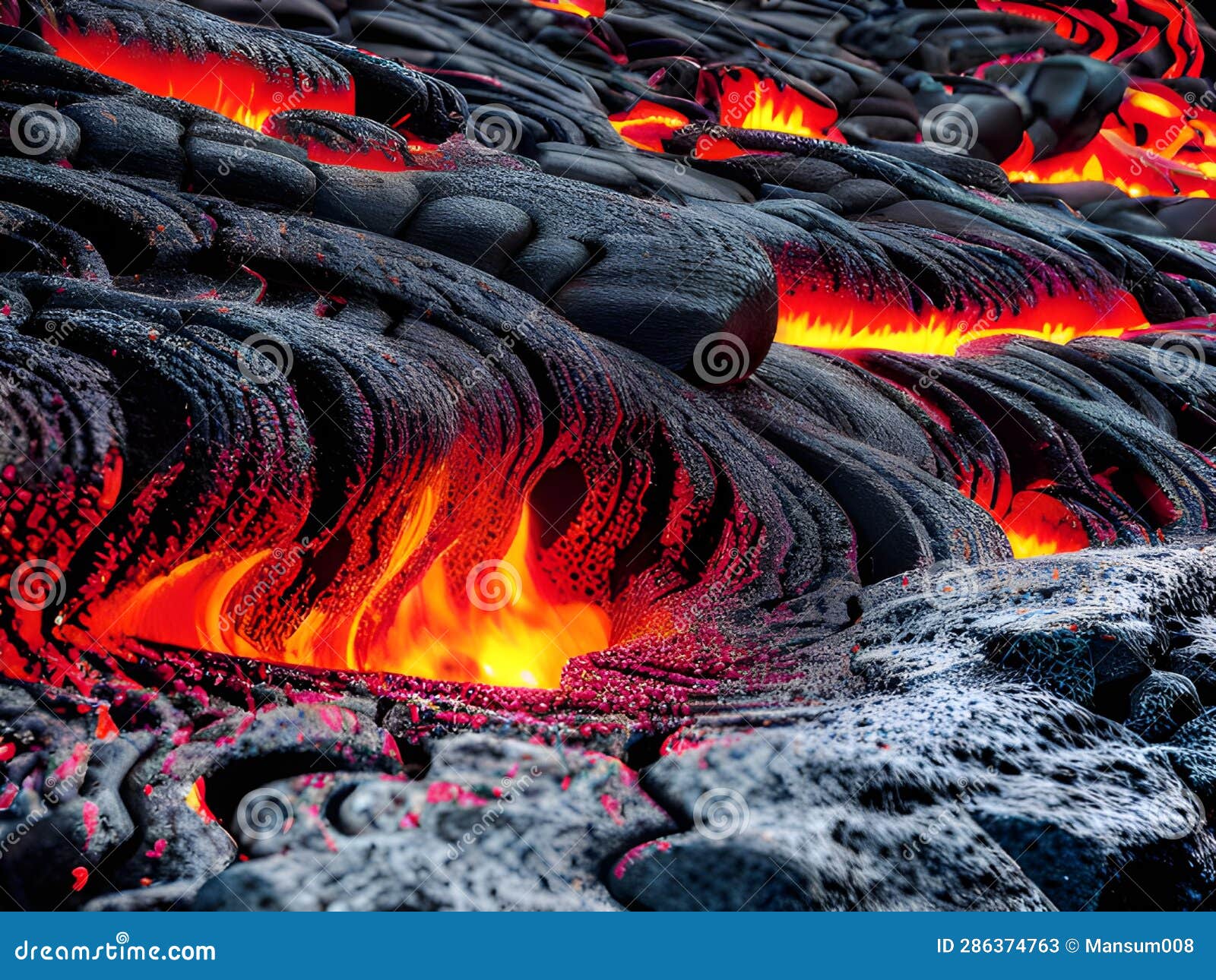 Lava Field with Big Lava Flow, Ai Generated Stock Image - Image of ...