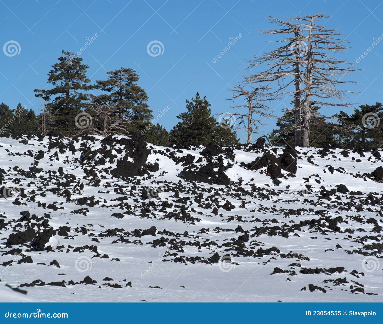 Lava Field Covered with Snow on Etna Volcano, Sici Stock Image - Image ...
