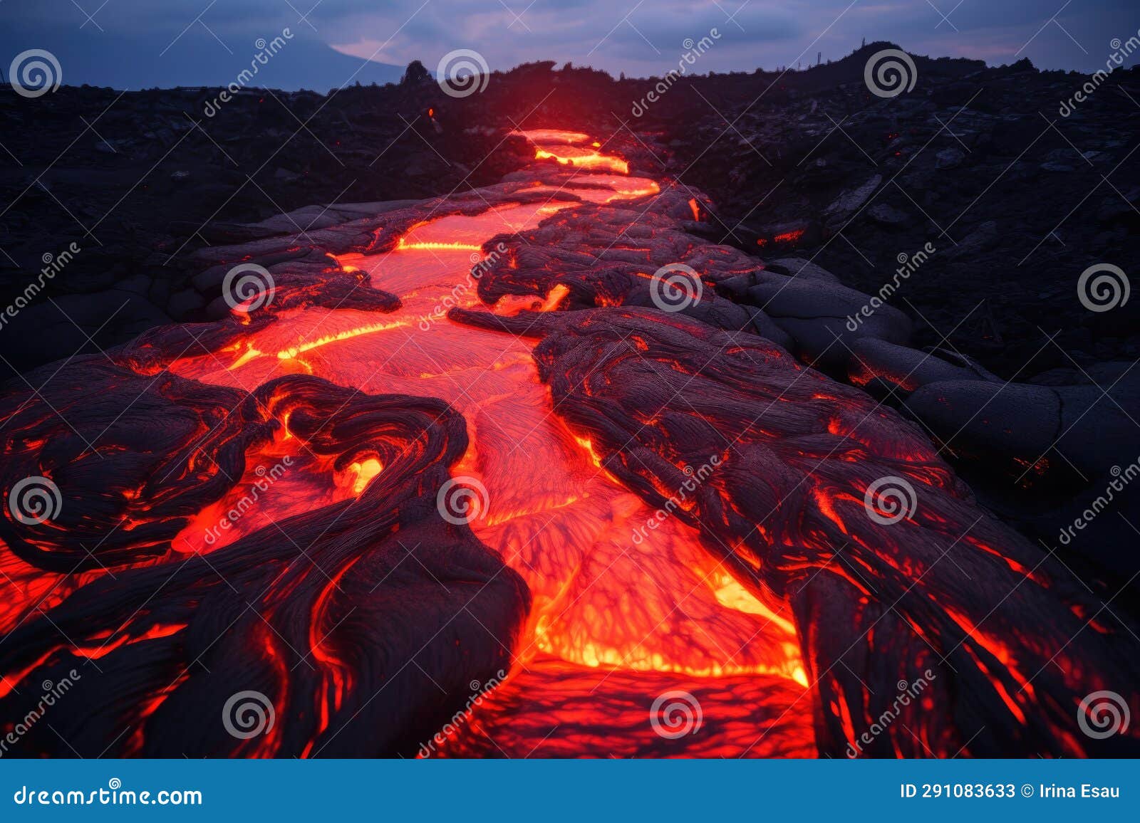 Lava Flow Flowing from a Volcano Stock Image - Image of blue, magma ...