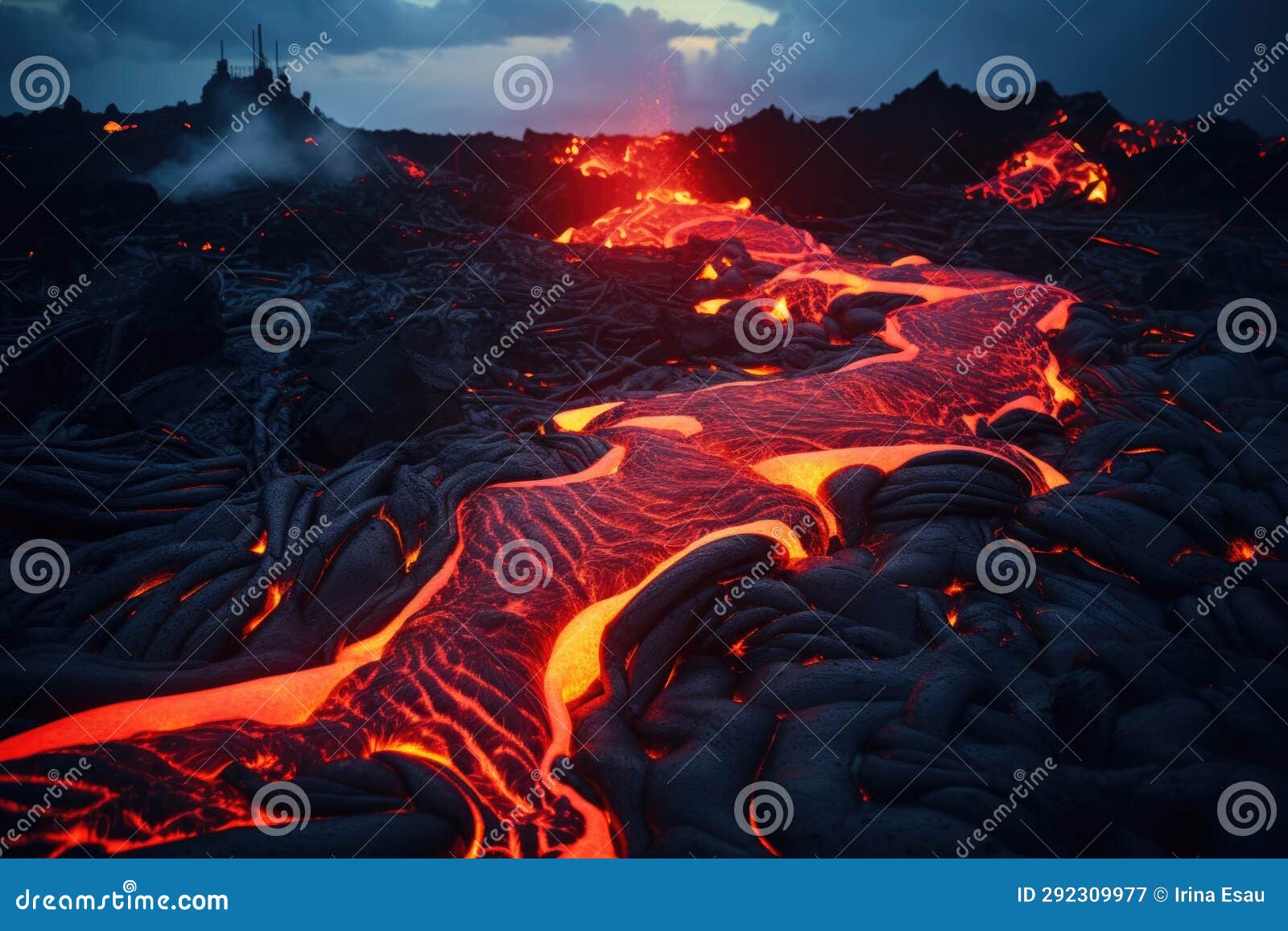 Lava Flow Flowing from a Volcano Stock Image - Image of texture ...