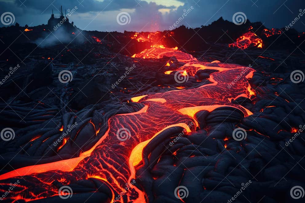 Lava Flow Flowing from a Volcano Stock Image - Image of texture ...