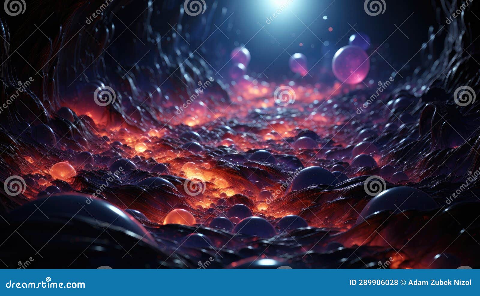A Lava Flow with Glowing Spheres Stock Illustration - Illustration of ...