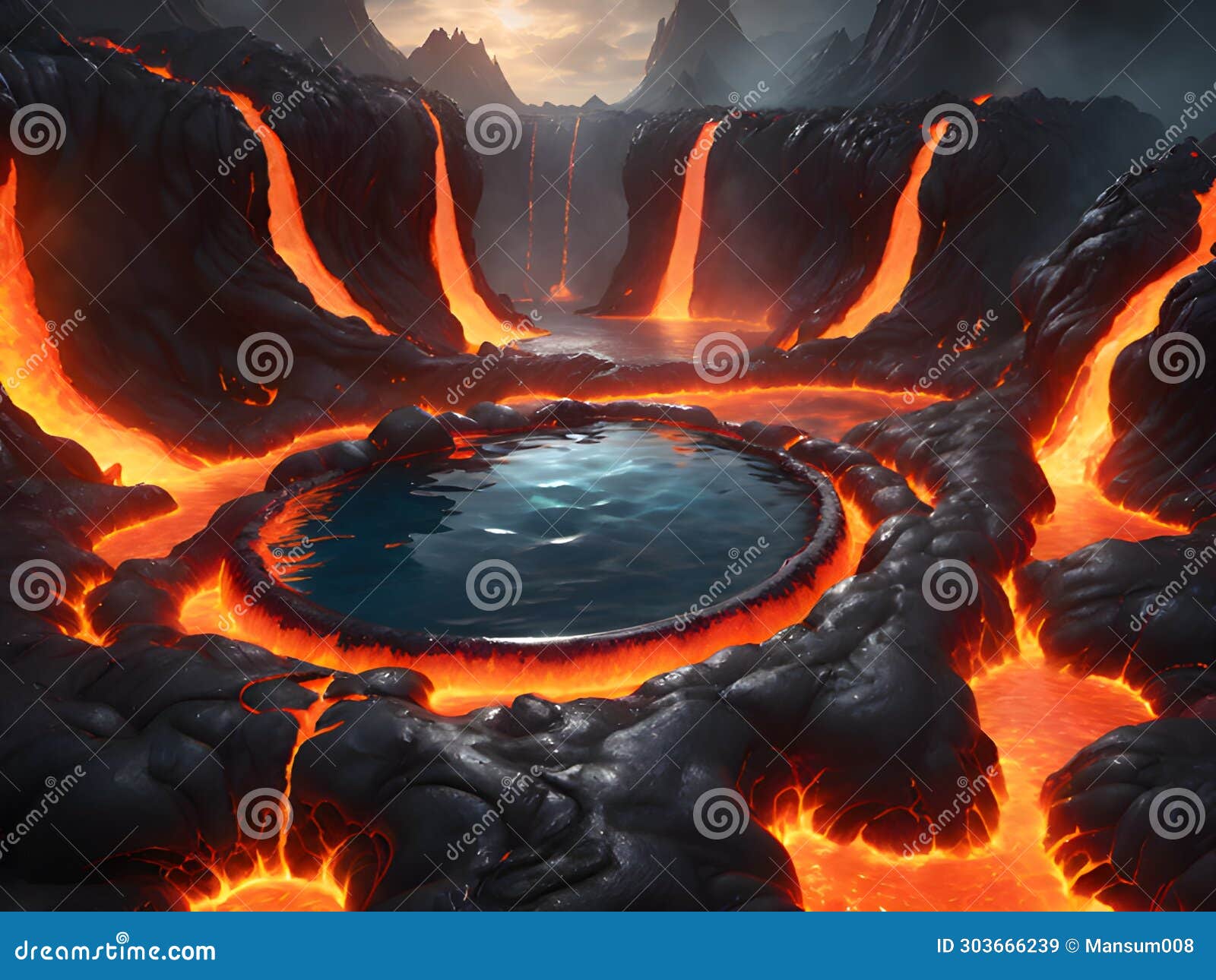 Lava Flow in a Lava Volcano Stock Illustration - Illustration of ...