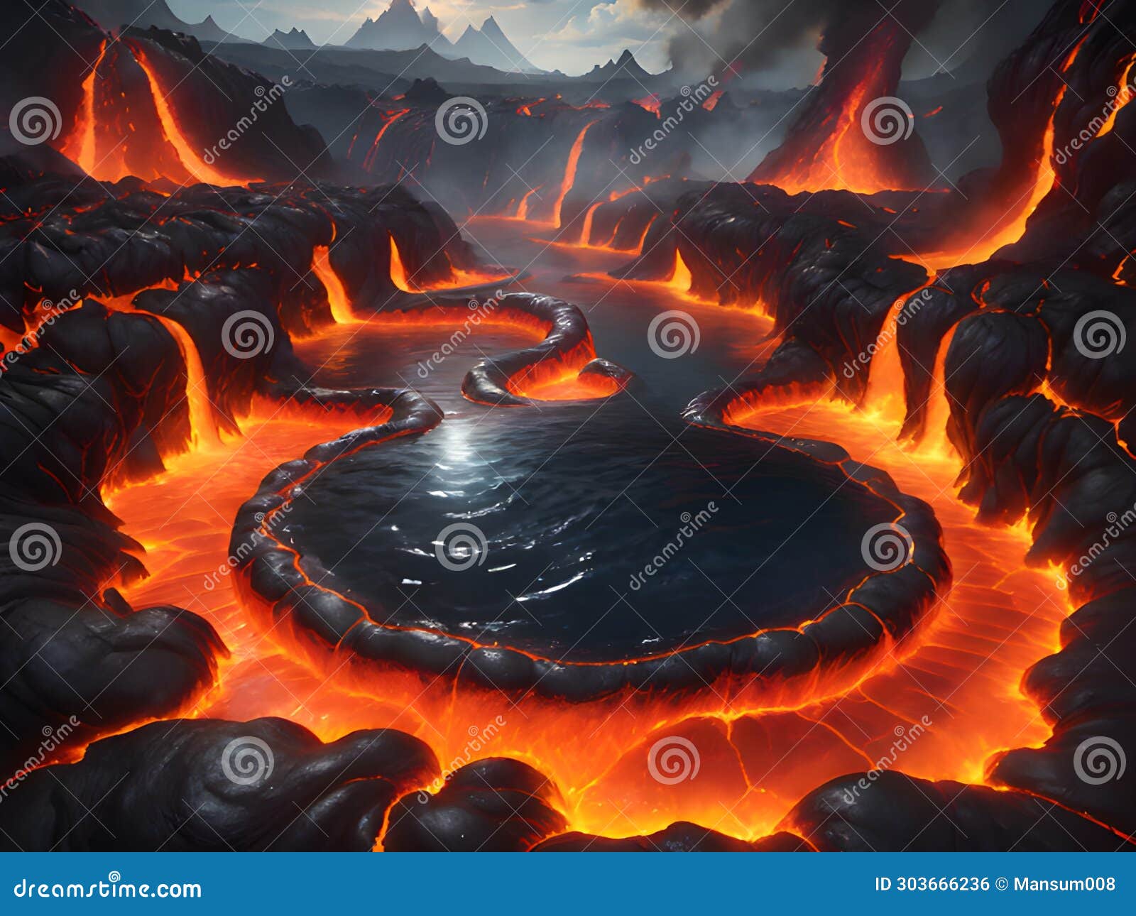 Lava Flow in a Lava Volcano Stock Illustration - Illustration of ...