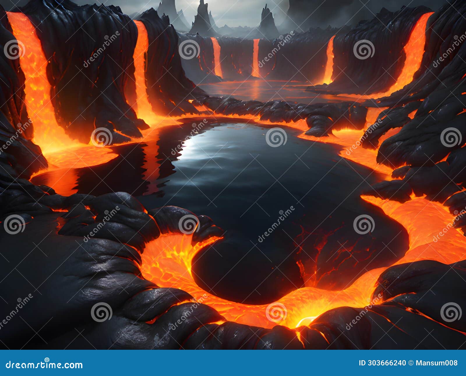 Lava Flow in a Lava Volcano Stock Illustration - Illustration of alien ...