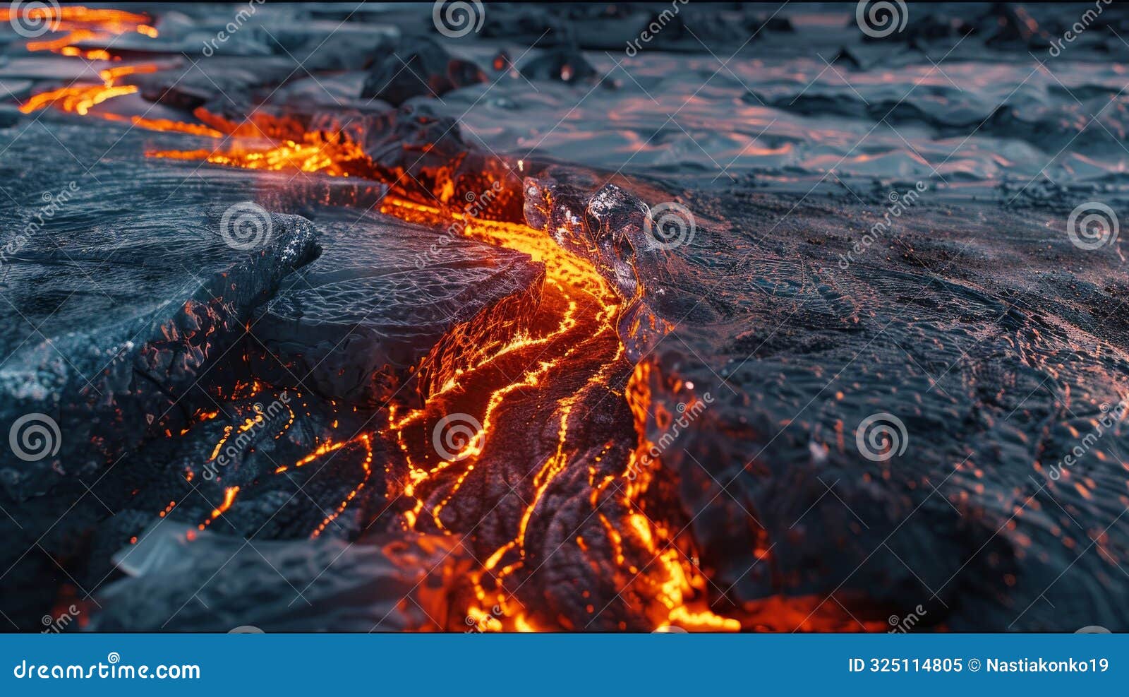 Lava Flow on a Volcanic Landscape with Glowing Cracks Stock Image ...