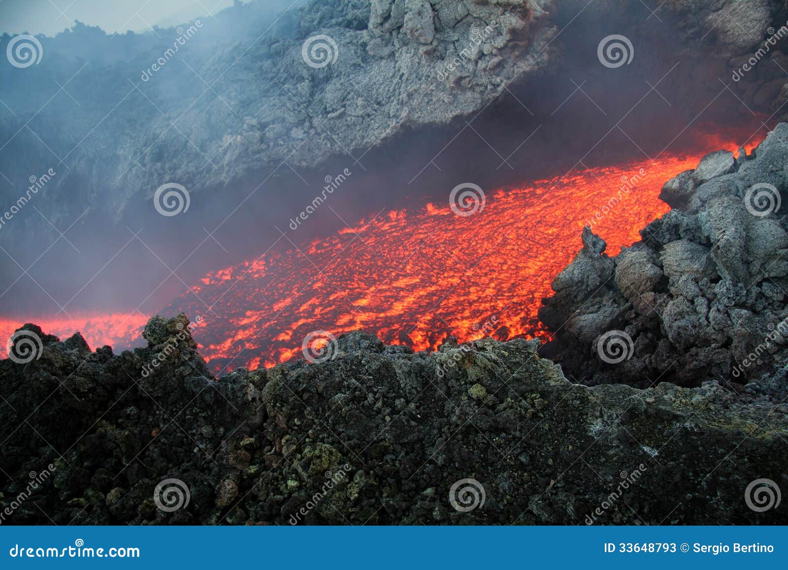 Lava Flowing Down Volcano