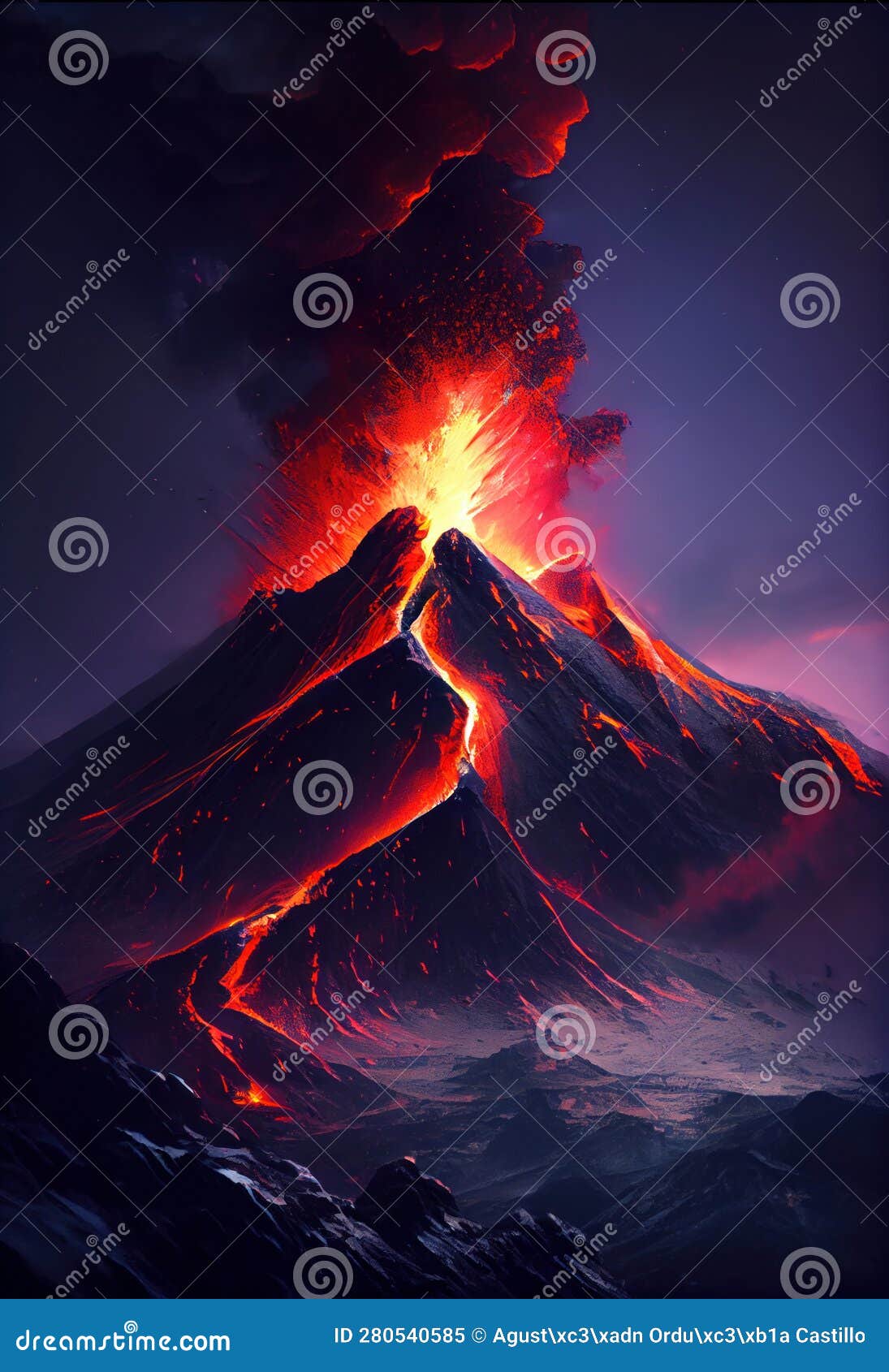 Lava Flowing Down the Volcano, Just after an Eruption. Generative AI ...