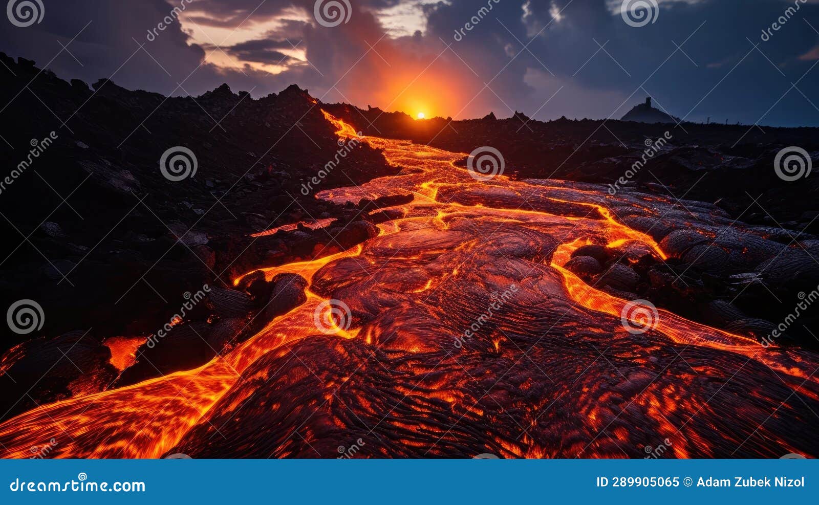 Lava flowing in a mountain stock illustration. Illustration of disaster ...