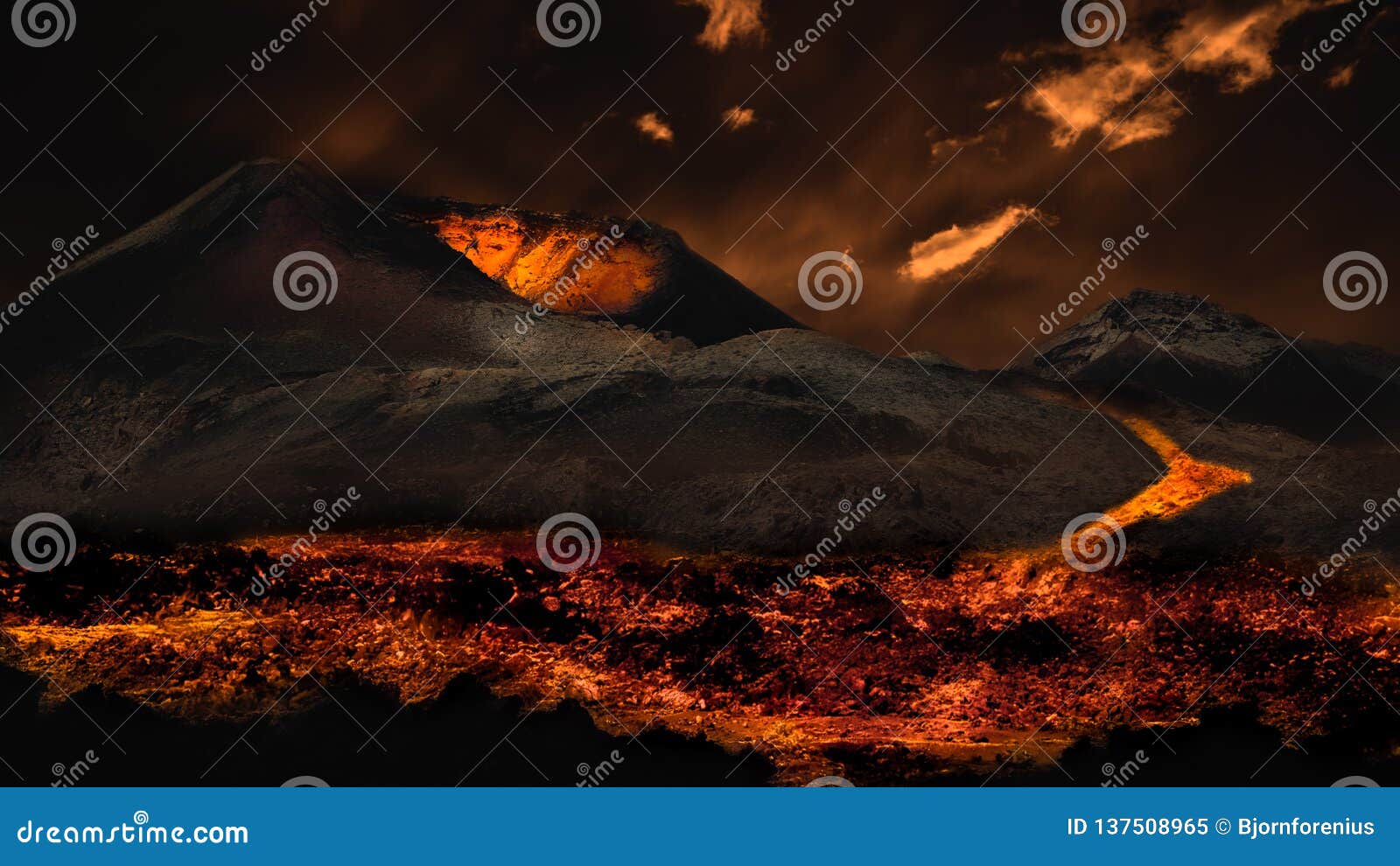 Lava Flowing from Volcano Eruption. Stock Image - Image of mountain ...