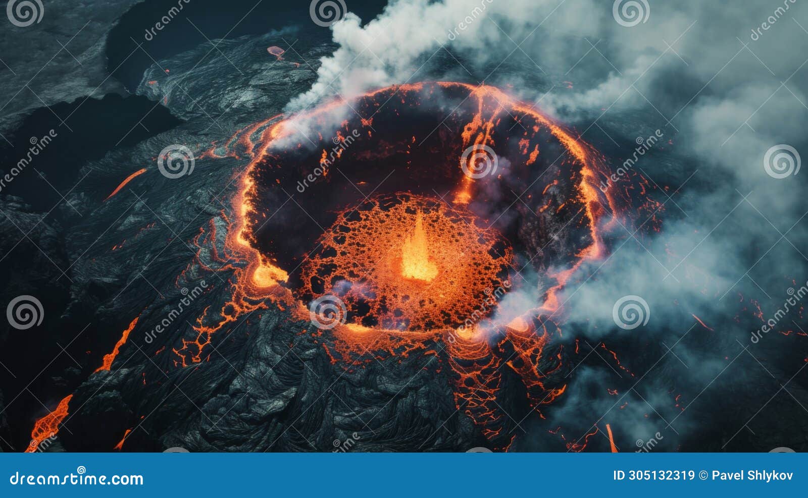 Lava Flows on Active Volcano Aerial View, Stock Image - Image of ...