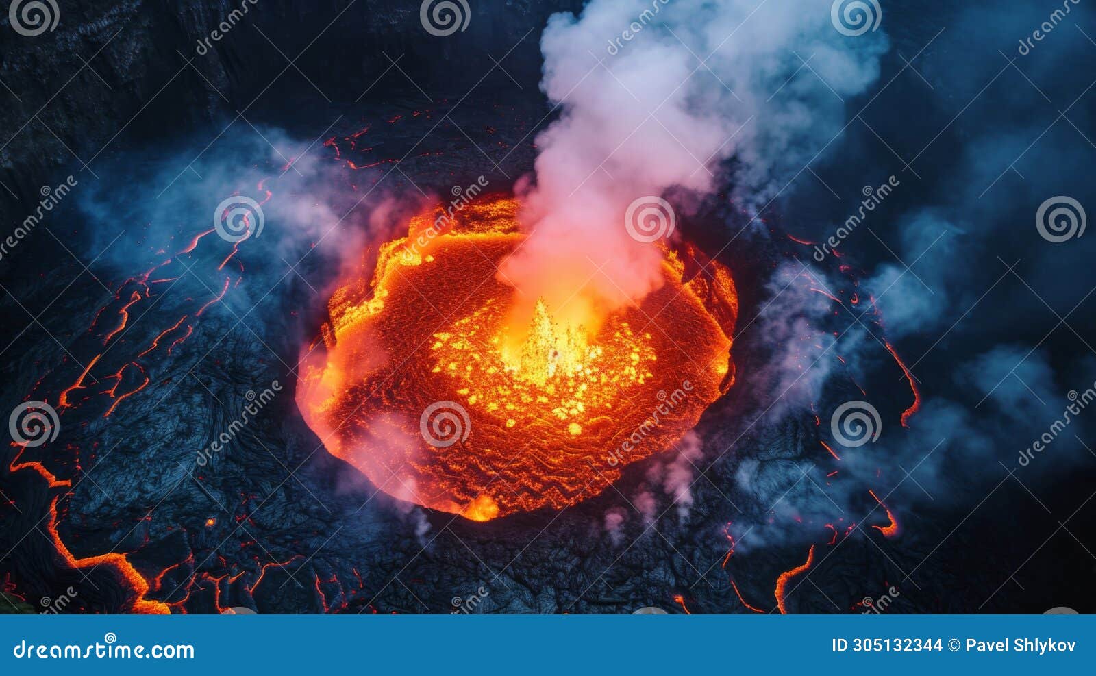 Lava Flows on Active Volcano Aerial View, Stock Photo - Image of ...