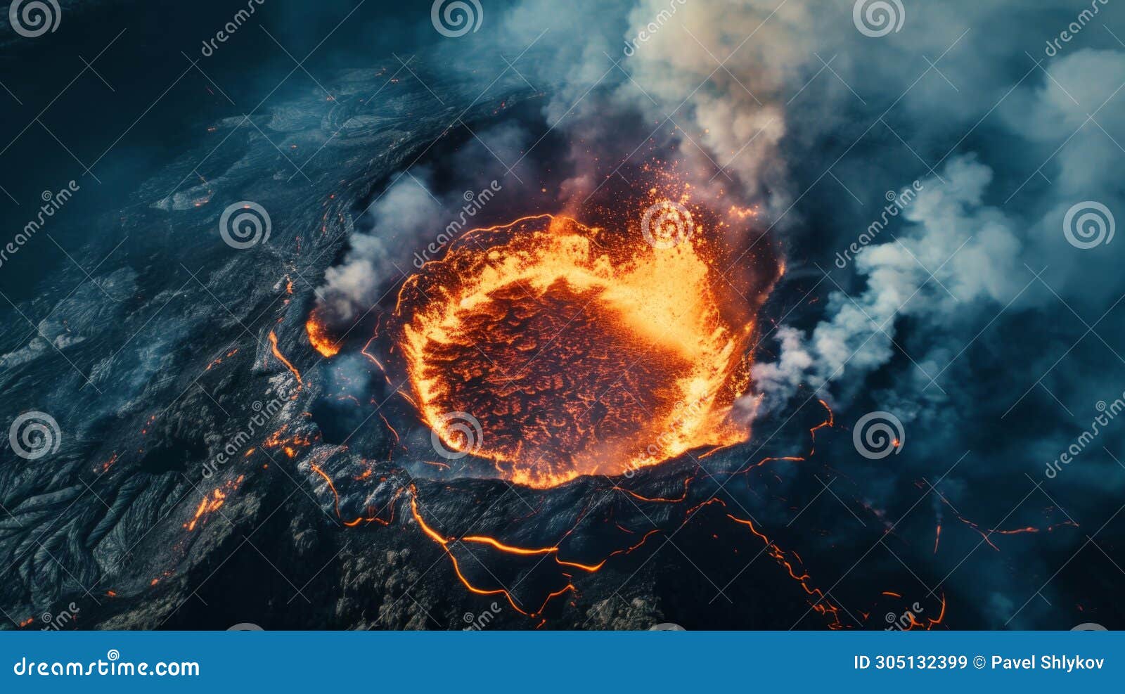 Lava Flows on Active Volcano Aerial View, Stock Image - Image of ...