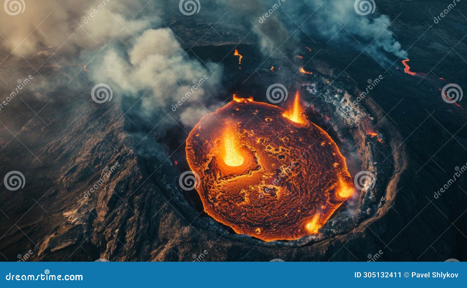 Lava Flows on Active Volcano Aerial View, Stock Image - Image of orange ...