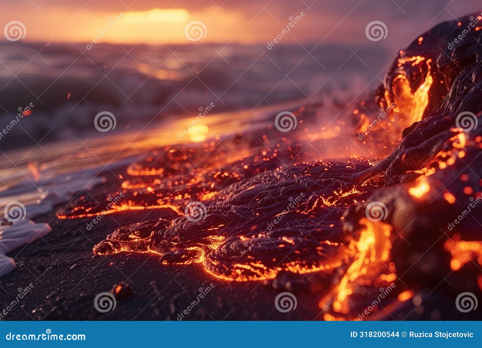 Lava Flows on Active Volcano Ai Photo Stock Illustration - Illustration ...