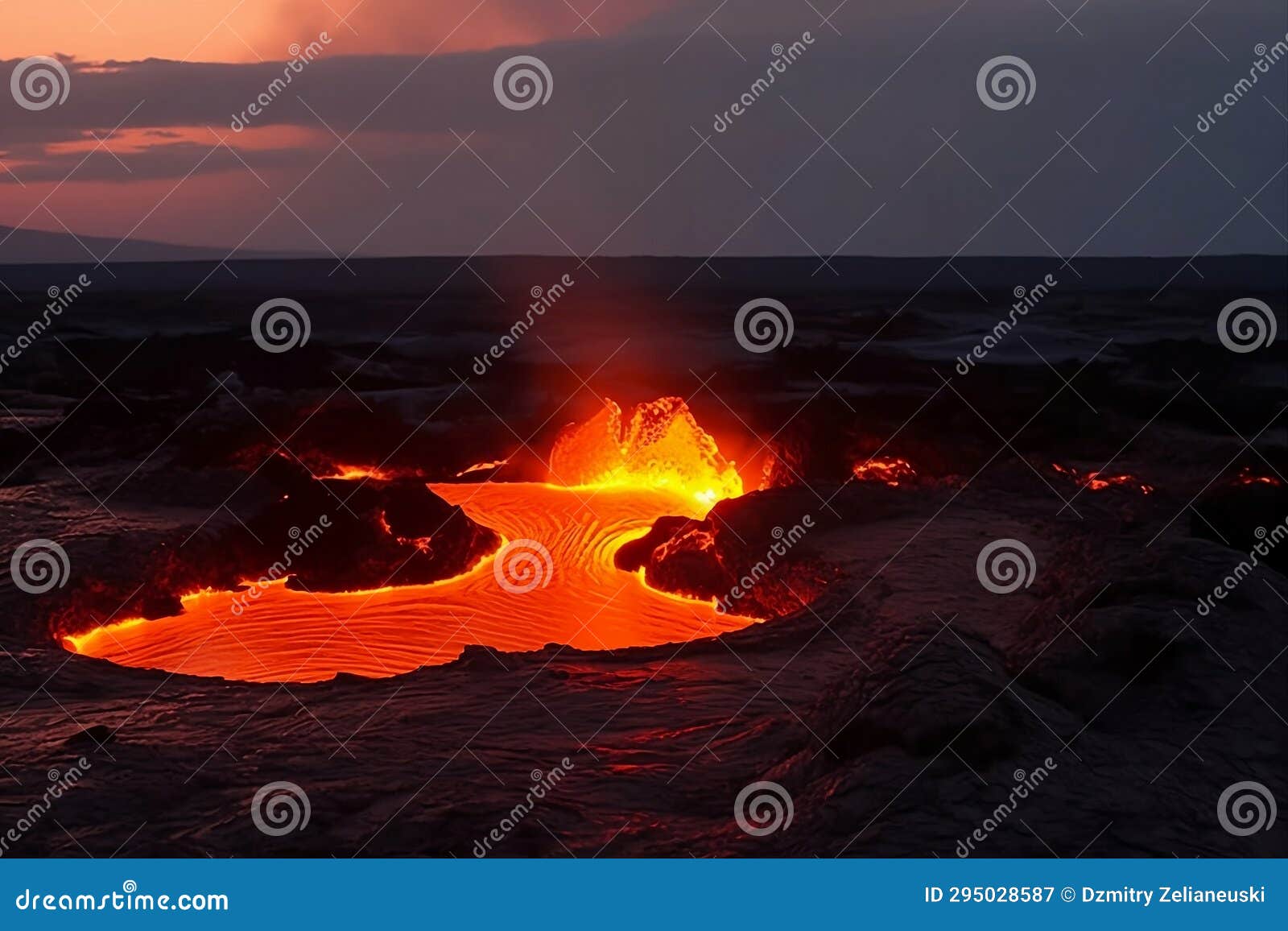 Lava Flows Down at Night. Generative AI. Stock Illustration ...