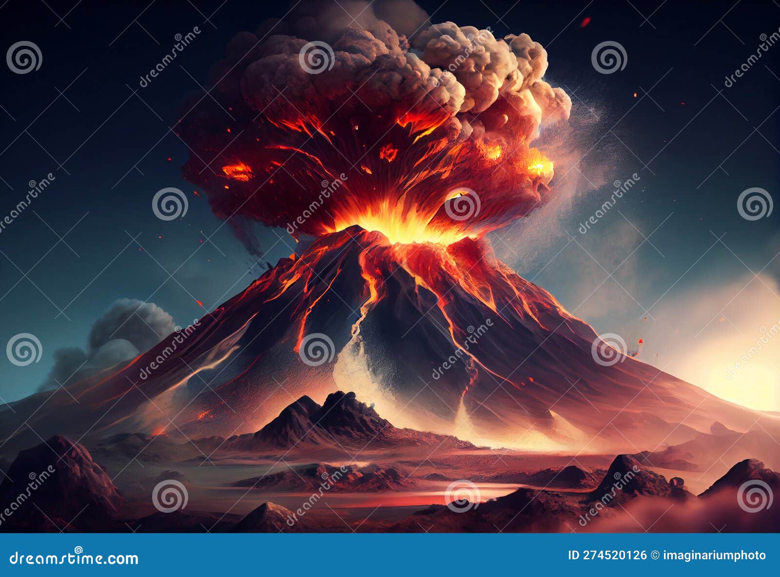 Lava Flows Down the Volcano Immediately after the Eruption. Strong ...