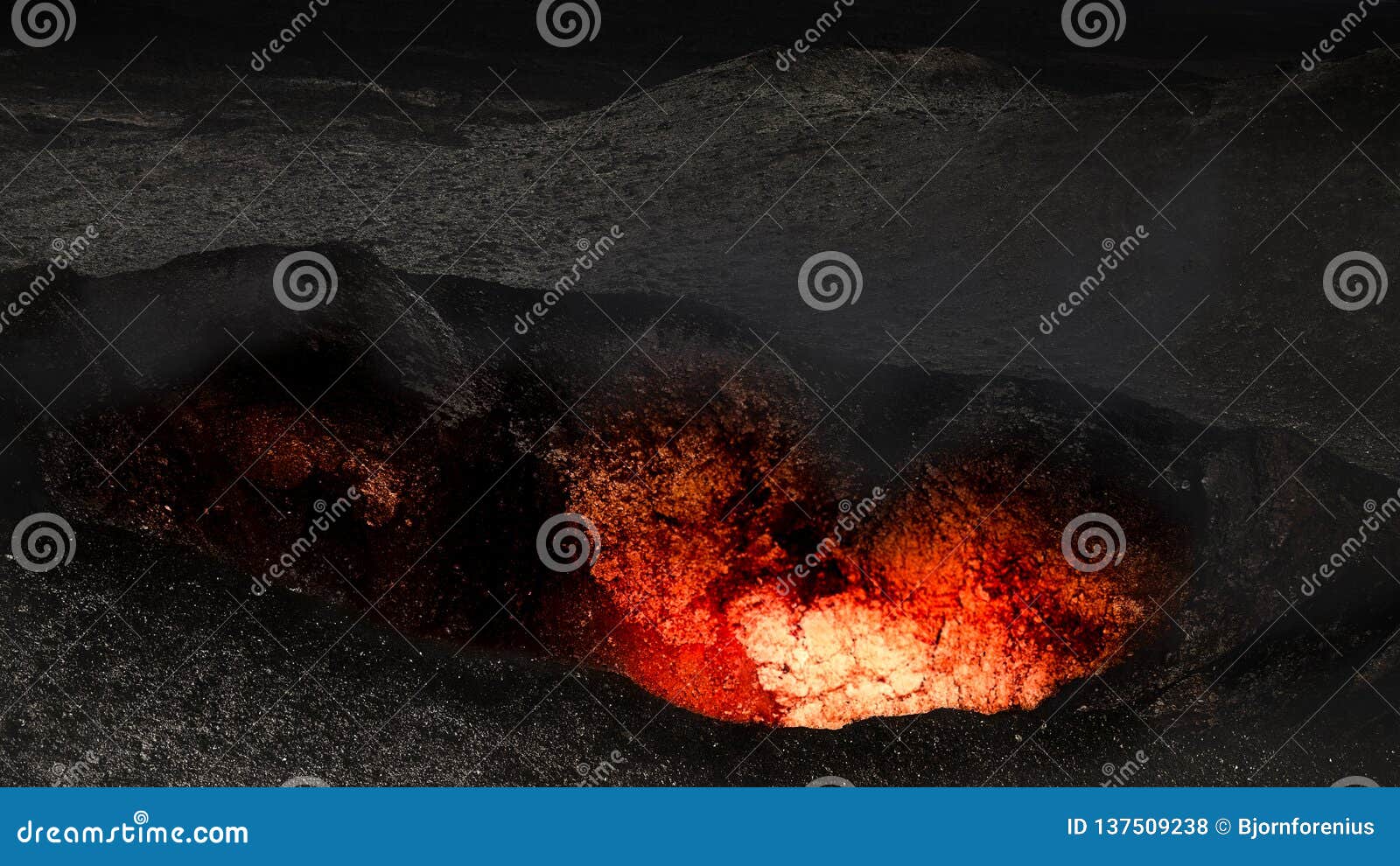 Lava Glowing in Volcano Crater Eruption. Stock Photo - Image of lava ...