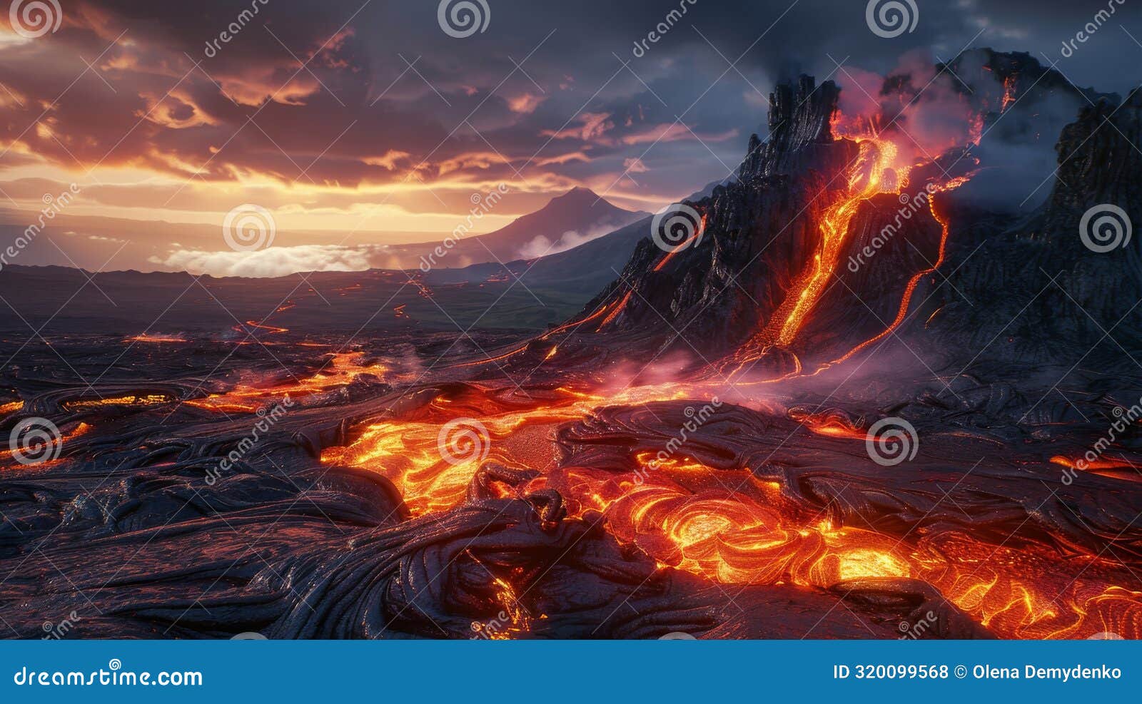 A Lava Lake with Molten Lava Continuously Flowing Out, Creating a ...
