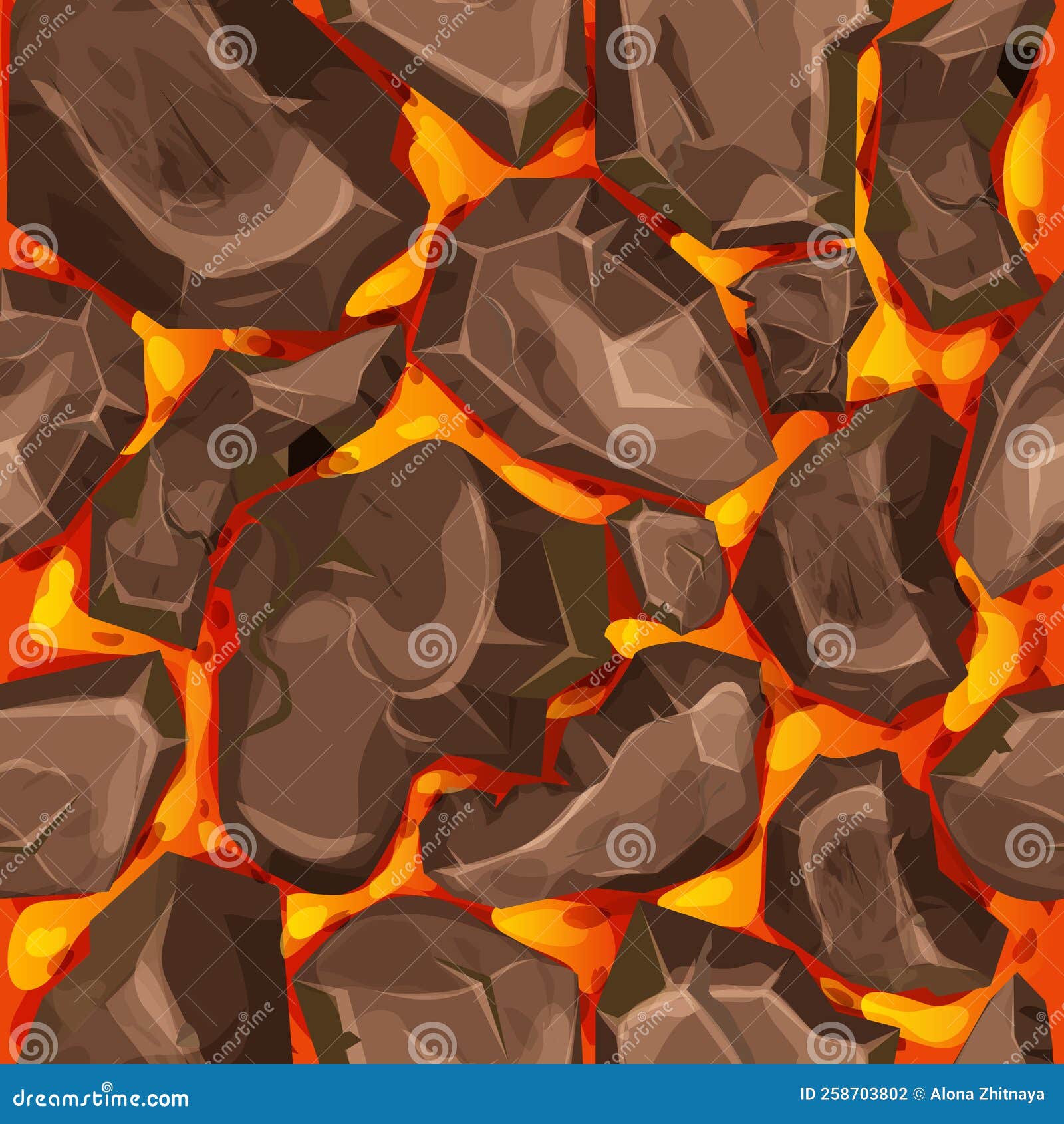 Lava, Magma with Stones in Cartoon Style Seamless Pattern Background ... Lava, Magma with Stones in Cartoon Style Seamless Pattern Background ...