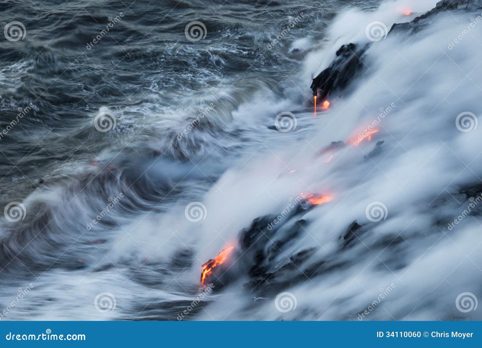 Lava Ocean Entry stock photo. Image of flow, orange, lava - 34110060