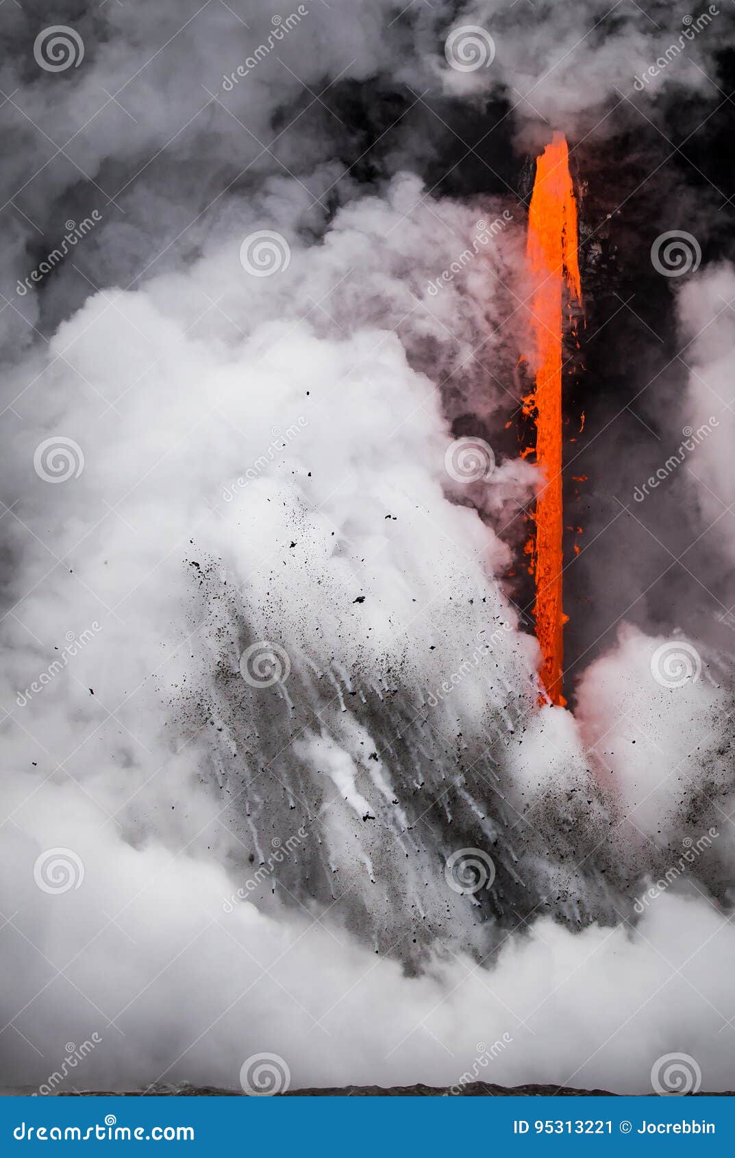 Lava Pours into the Sea Causing Explosions and Debris Flying Stock ...