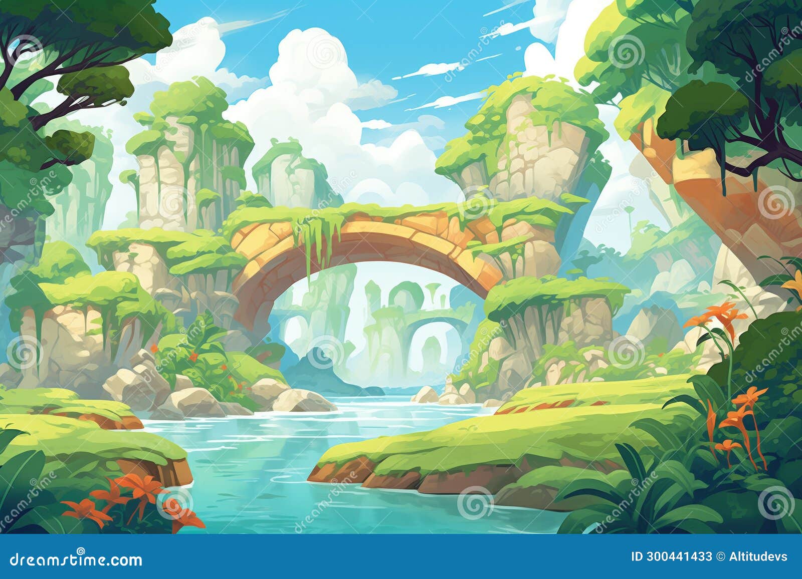 Lava River Forming Natural Bridges with Lush Greenery Stock Image ...