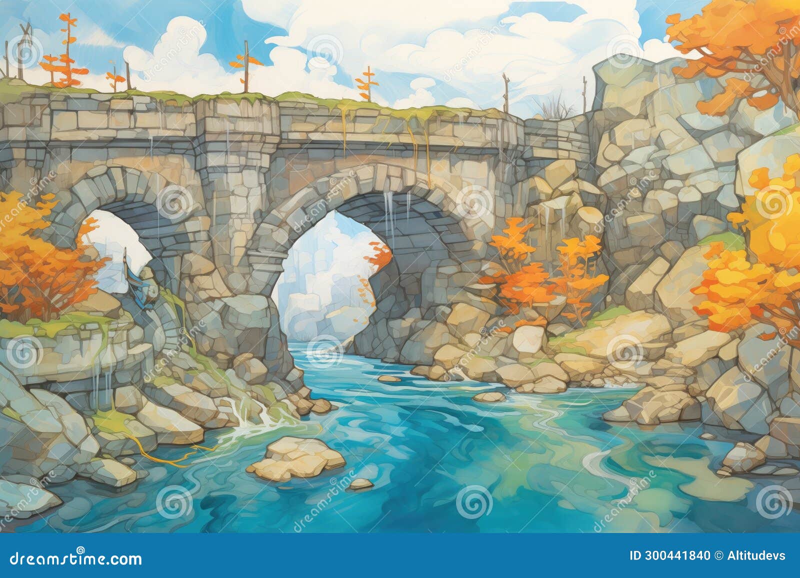 Lava River Running Beneath a Stone Bridge Stock Photo - Image of ...