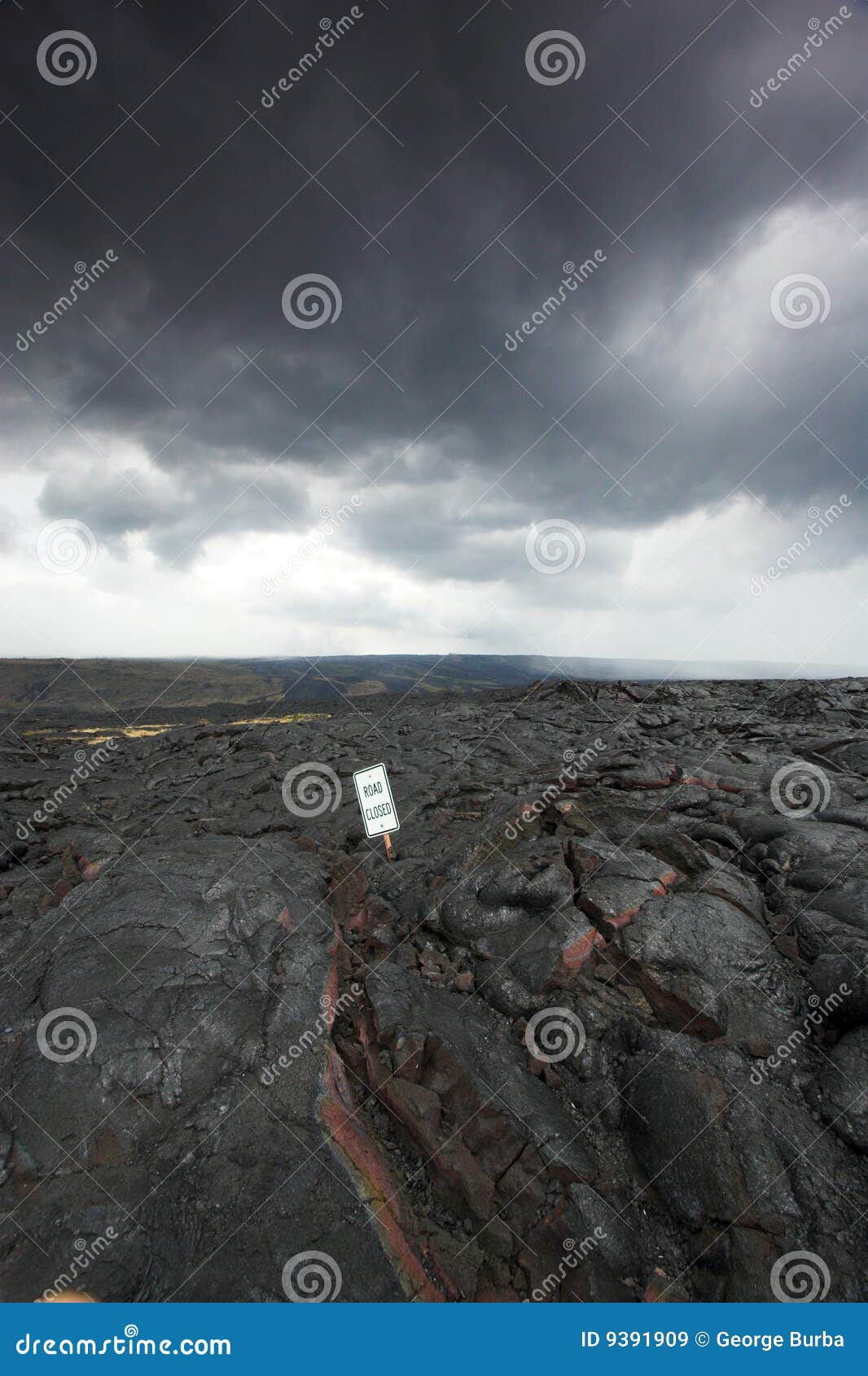 Lava on the Road and a Sign Stock Image - Image of nature, rock: 9391909