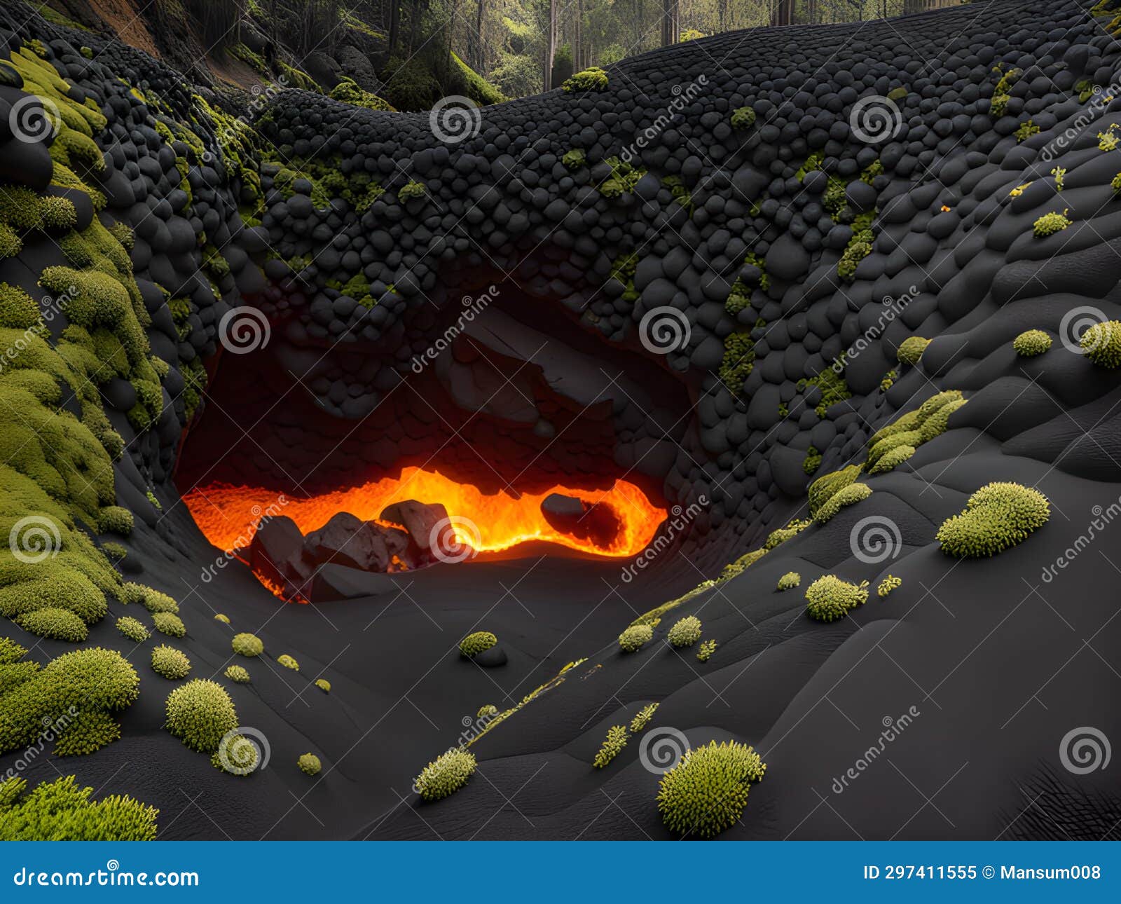 A lava rock in a dark cave stock illustration. Illustration of natural ...