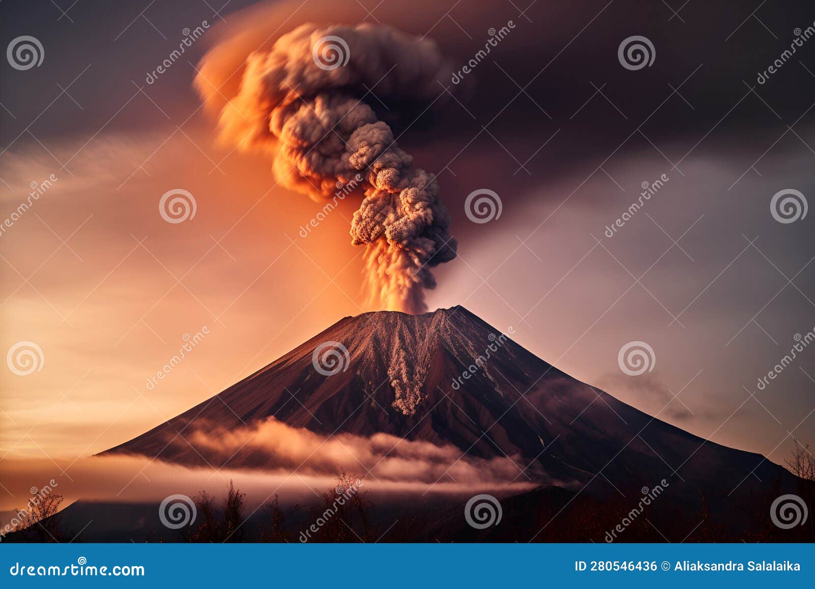 Lava and Smoke Dust Going Down the Volcano, Volcano Eruption ...
