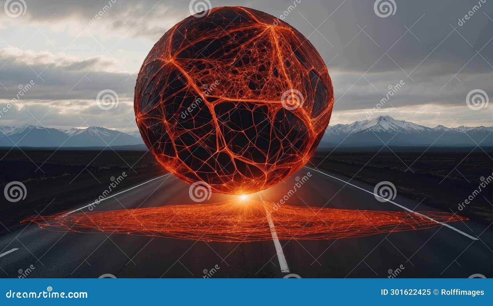Lava Web on the Ground and Fireball Stock Illustration - Illustration ...