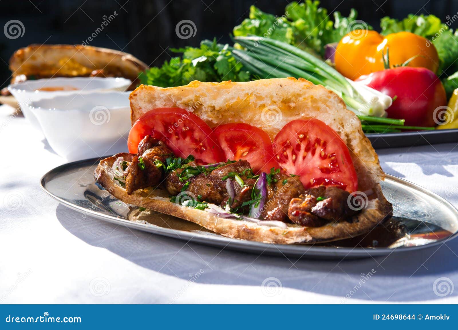 Lavash with grilled meat stock photo. Image of fast, grill - 24698644