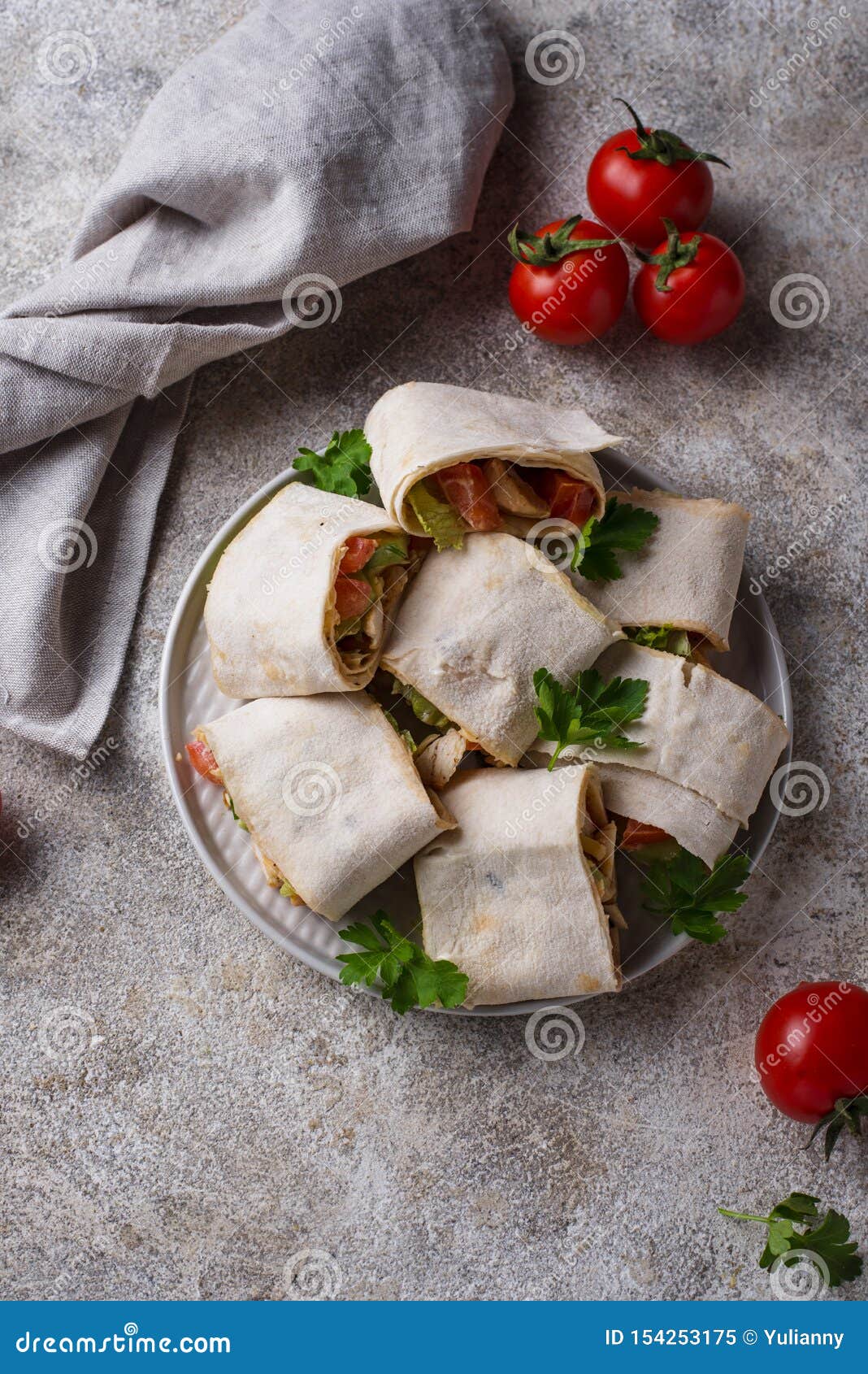 Lavash Rolls with Chicken and Vegetables Stock Image - Image of healthy ...