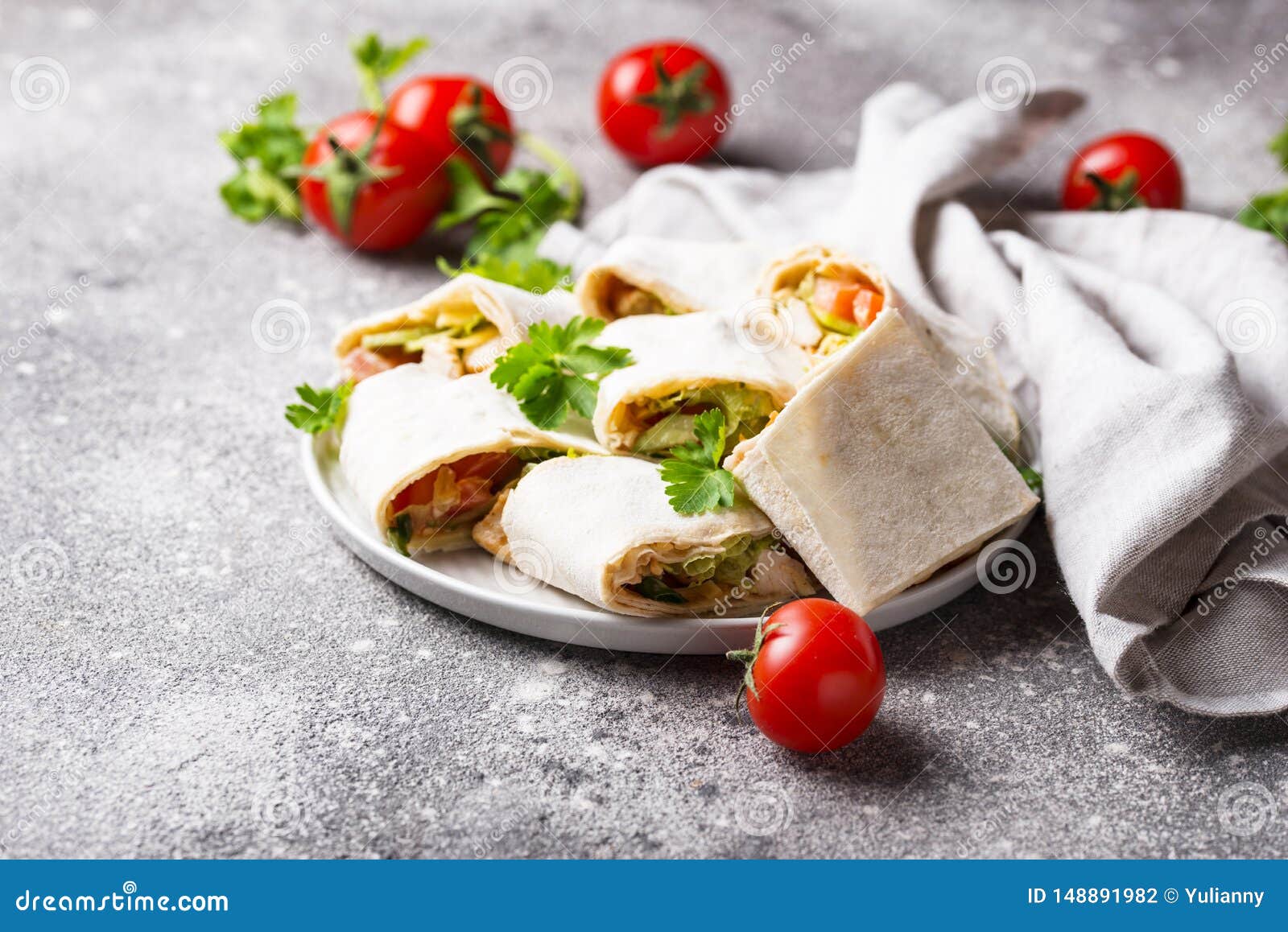 Lavash Rolls with Chicken and Vegetables Stock Photo - Image of dinner ...
