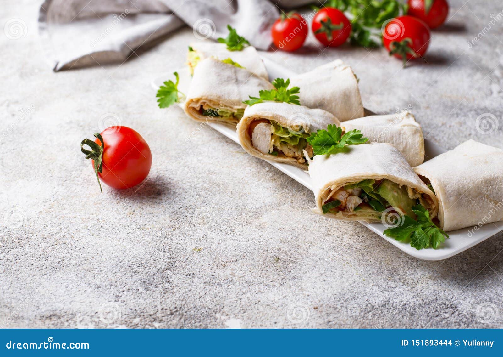 Lavash Rolls with Chicken and Vegetables Stock Photo - Image of festive ...