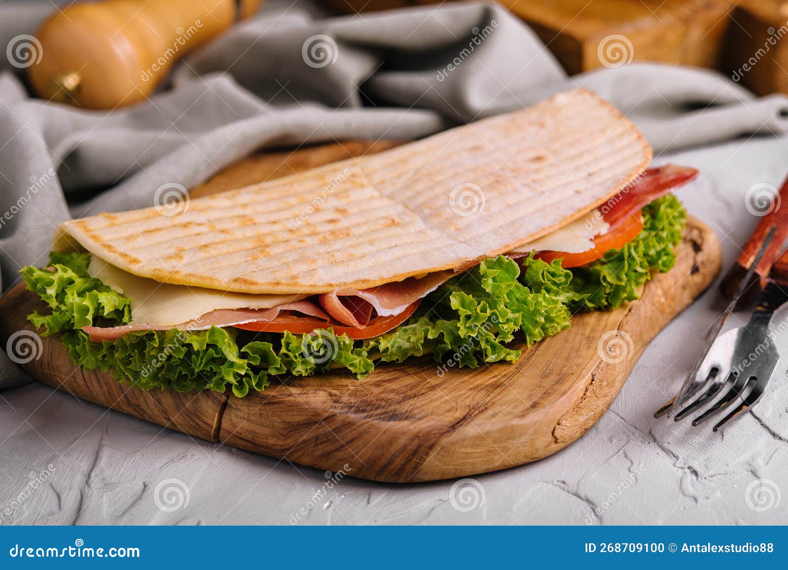 Lavash Sandwich with Prosciutto and Cheese Stock Photo - Image of snack ...