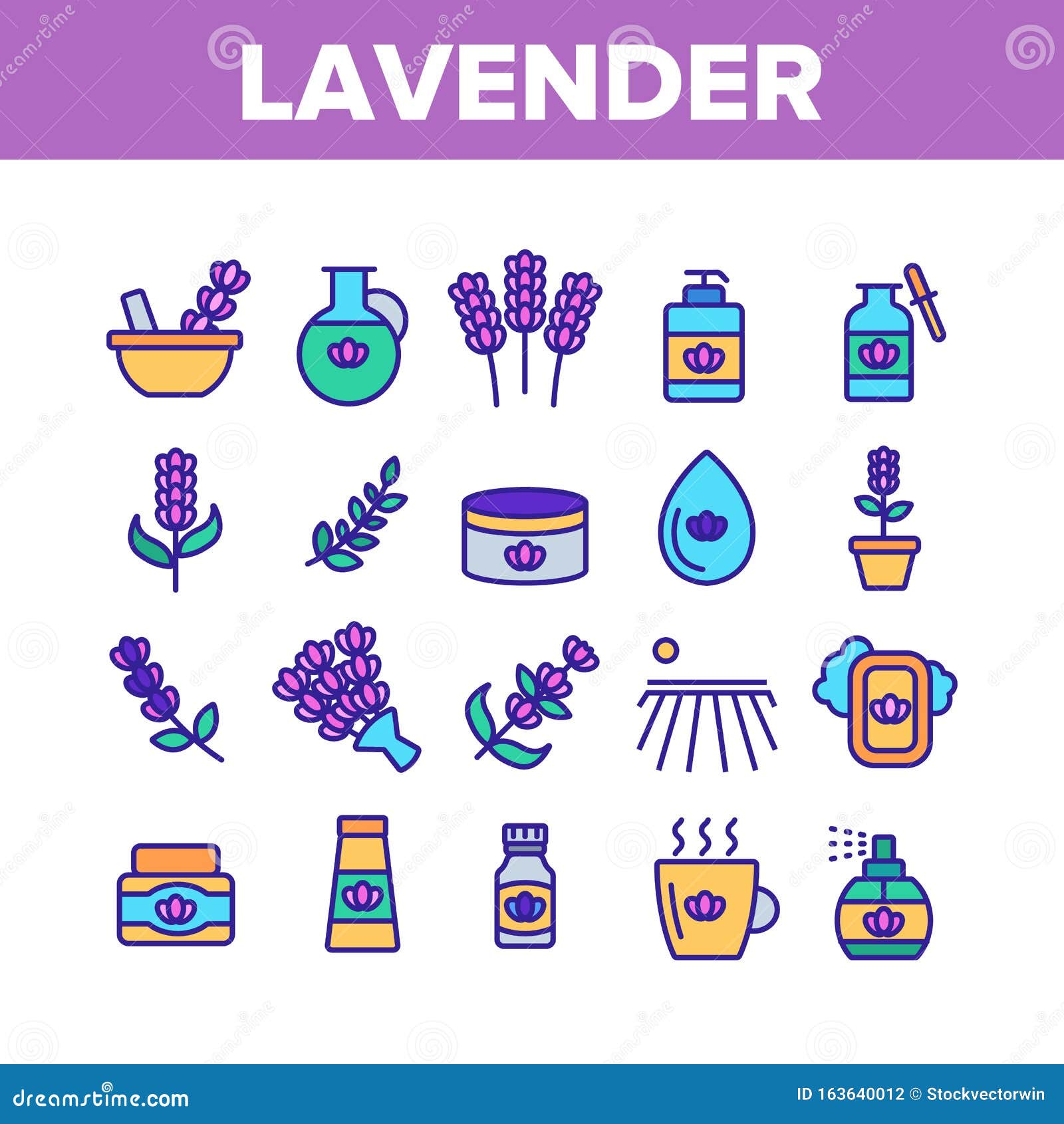 Lavender Collection Elements Icons Set Vector Stock Vector ...
