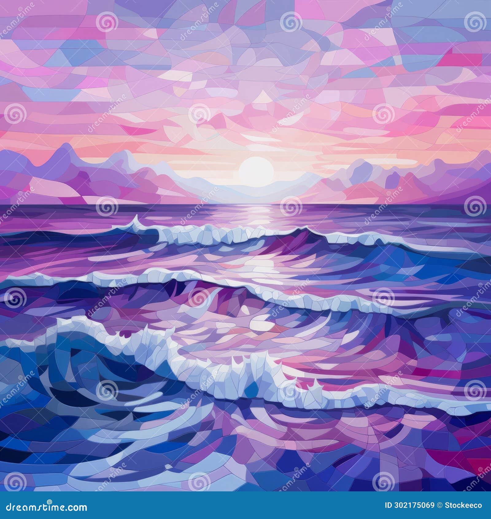 Lavender Cubist Seascape: Abstract Sunset in the Ocean Stock ... Lavender Cubist Seascape: Abstract Sunset in the Ocean Stock ...