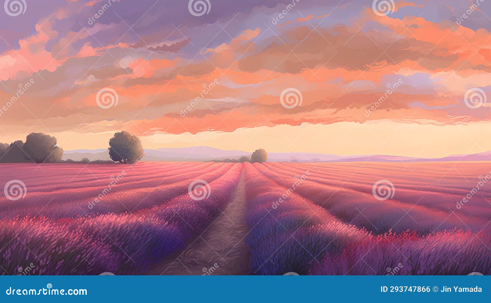 Lavender Field at Sunset. Vector Illustration of a Lavender Field Stock ...