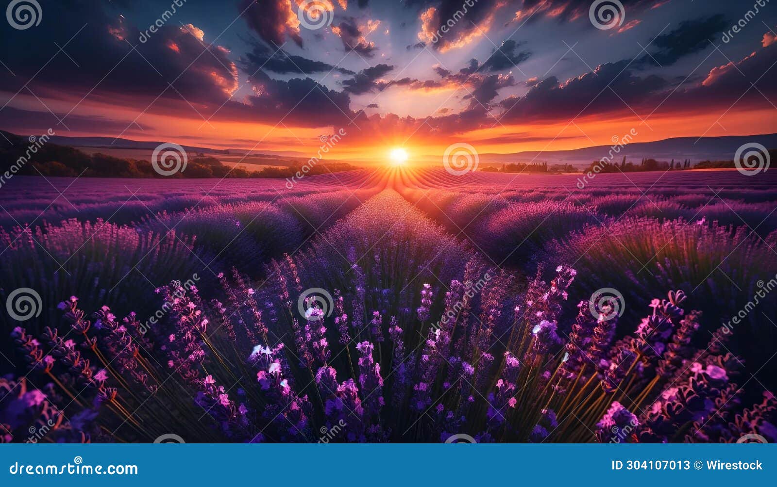 Lavender Fields at Sunset on a Beautiful Day with the Sun Shining Stock ...