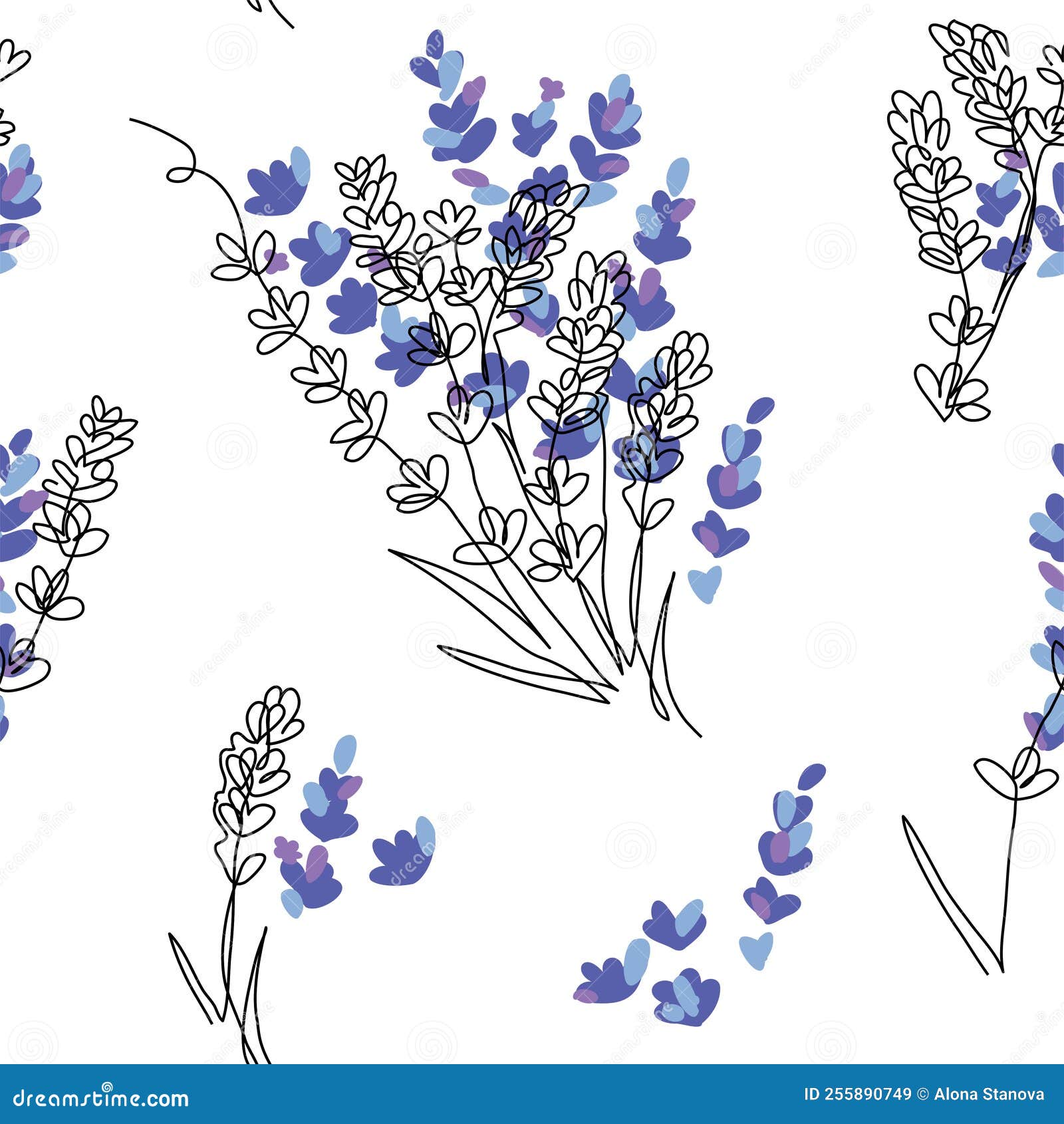 Lavender Flower Seamless Vector Pattern. One Continuous Line Art ...
