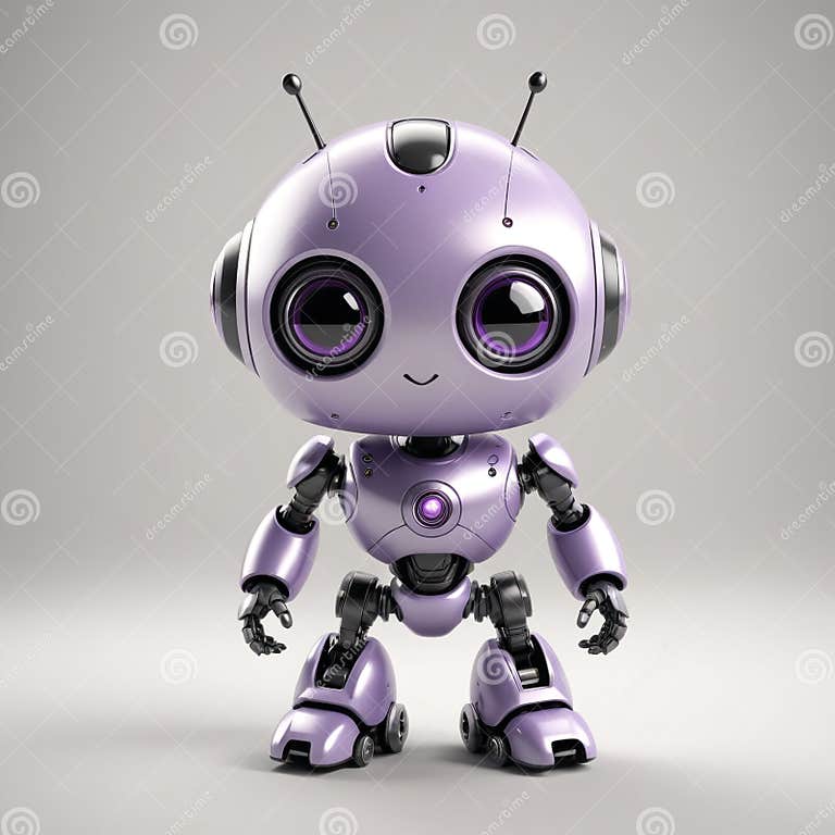 Lavender and Grey Adorable Robot Illustration on White Background Stock ...